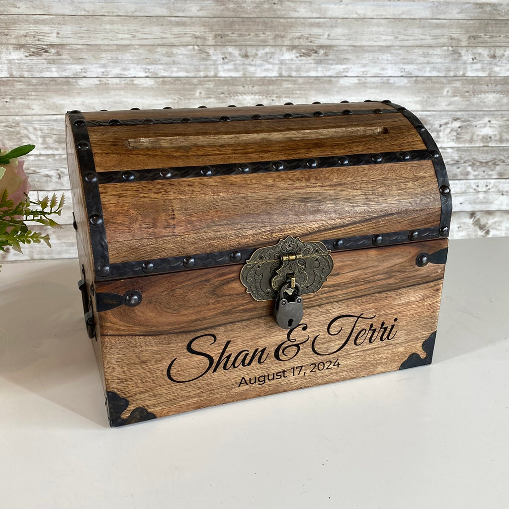 Personalized Wedding Treasure Chest with Card Slot with Antique Mini L ...