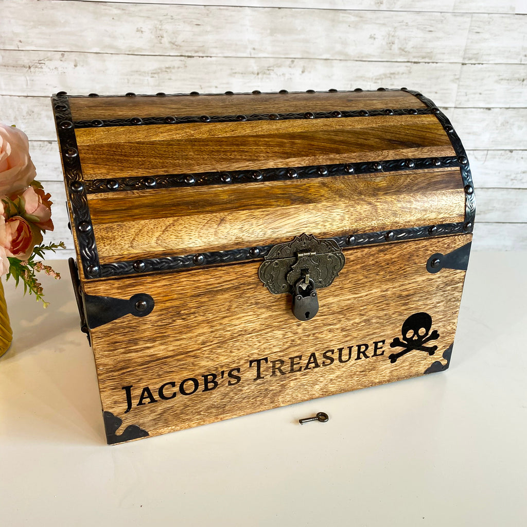 Personalized Treasure Chest with Antique Mini Lock and Keys – Nautical Cove